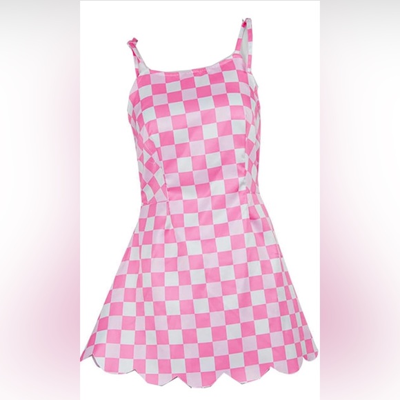 Dresses | Barbie Pink Checkered Gingham Strappy Dress With Open Back ...